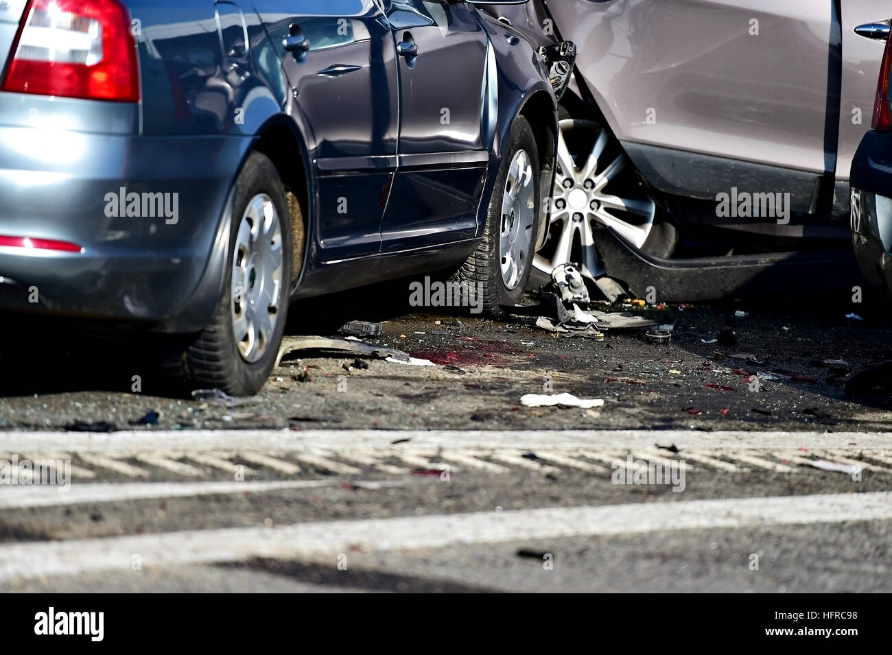 Detail with damage automobile after a car crash accident Stock Photo ...