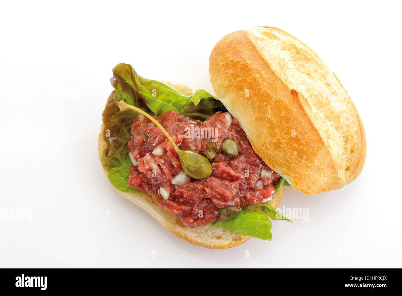Tartare with capers and diced onion on bread Stock Photo - Alamy