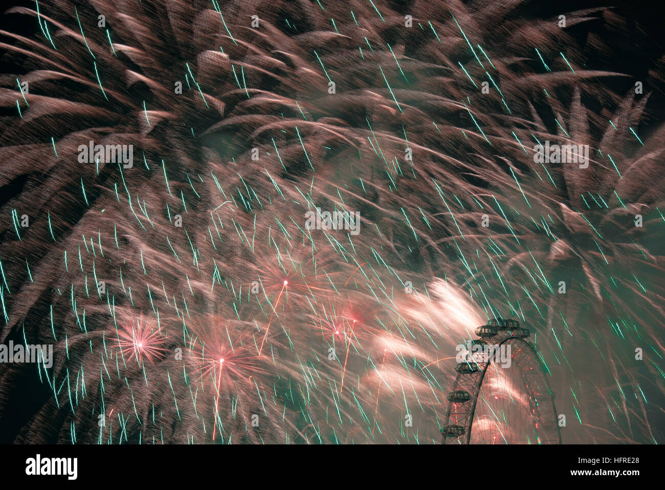 Cosmic Storm London Eye South Bank Fireworks Display NYE 2016 New Year ...