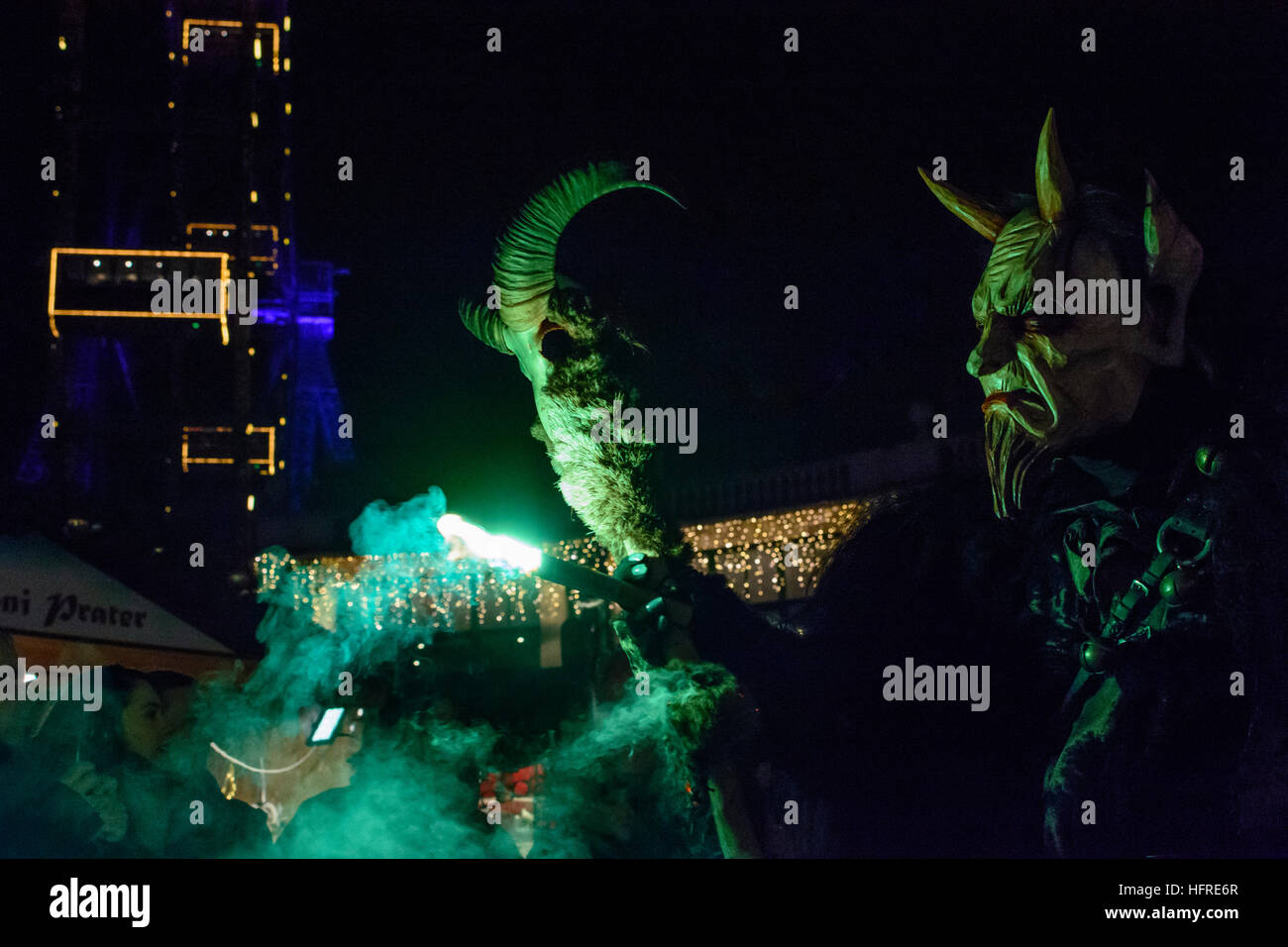Mask procession perchtenlauf perchten run with krampus in the prater hi ...