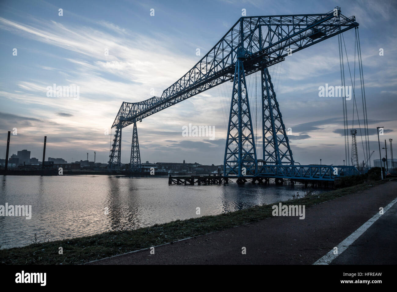The iconic Transporter Bridge spanning the River Tees at Middlesbrough ...