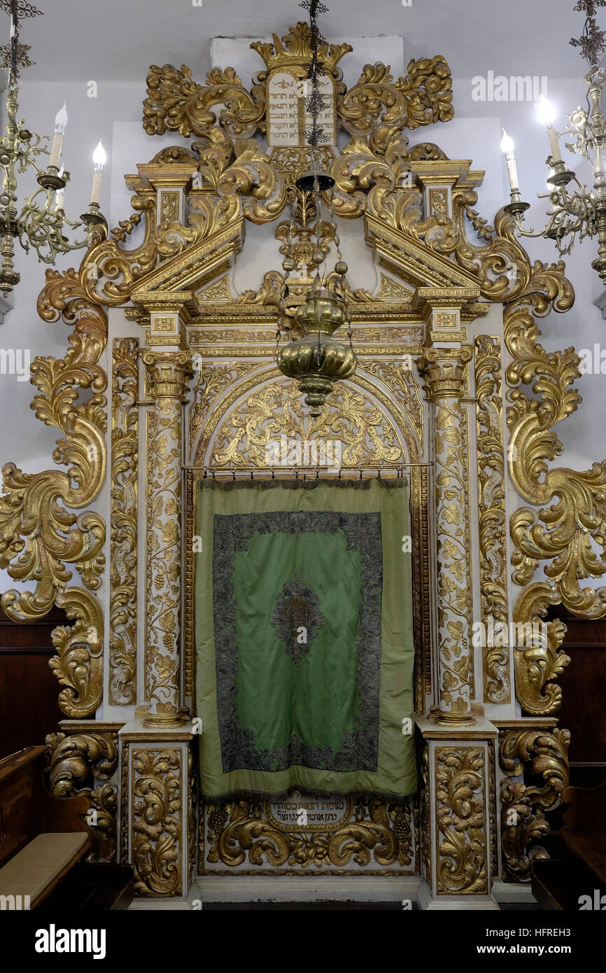 A parochet which is the curtain that covers the Torah Ark closet which ...