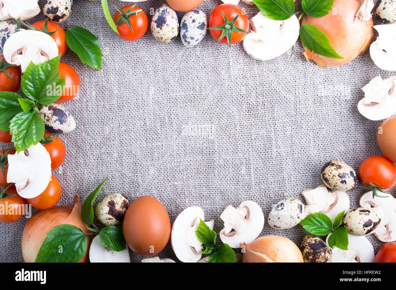 Organic products from the farm. Top view of the food ingredients in the ...