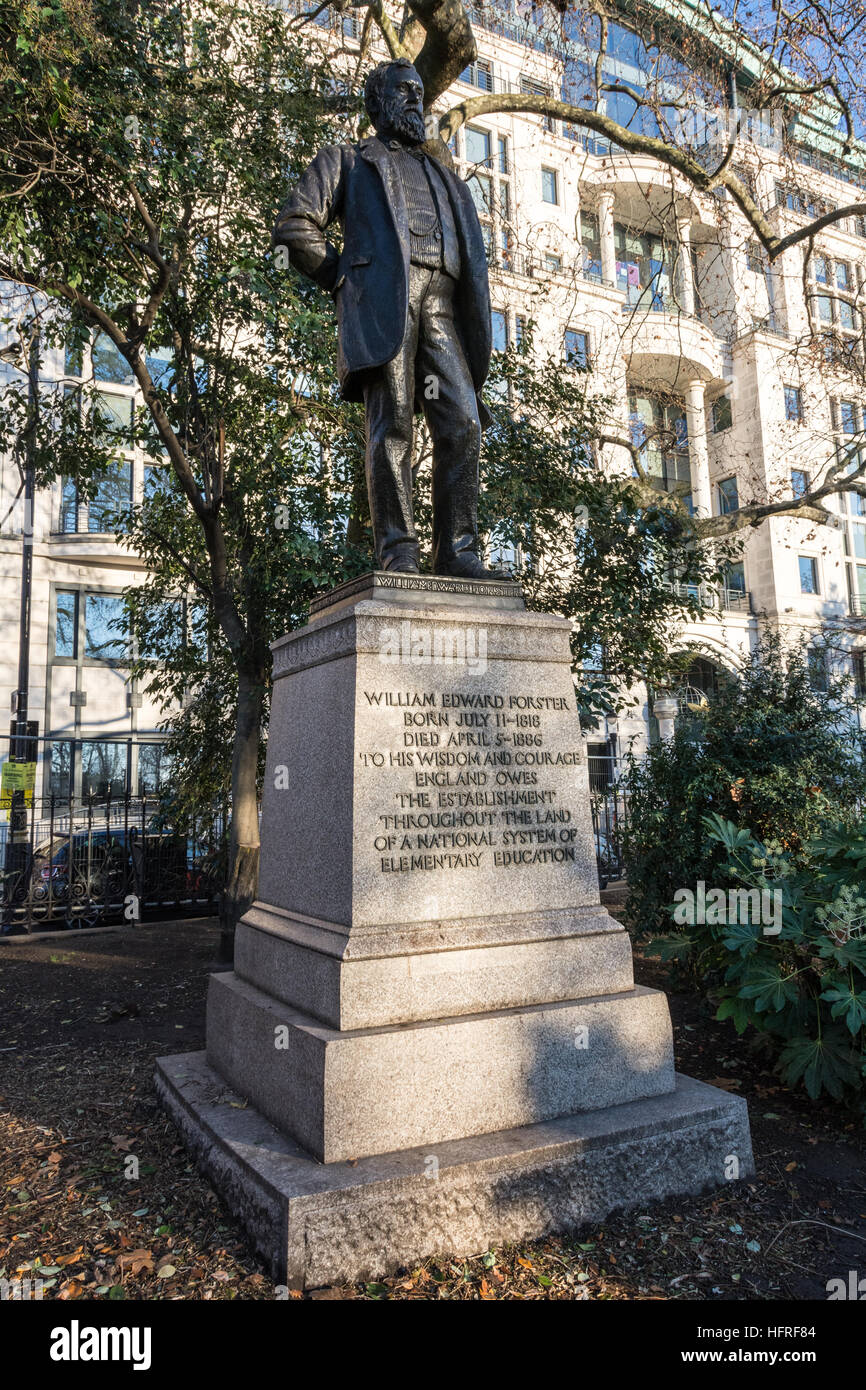 Statue of William Edward Forster (1818-86) in Temple Gardens. A ...