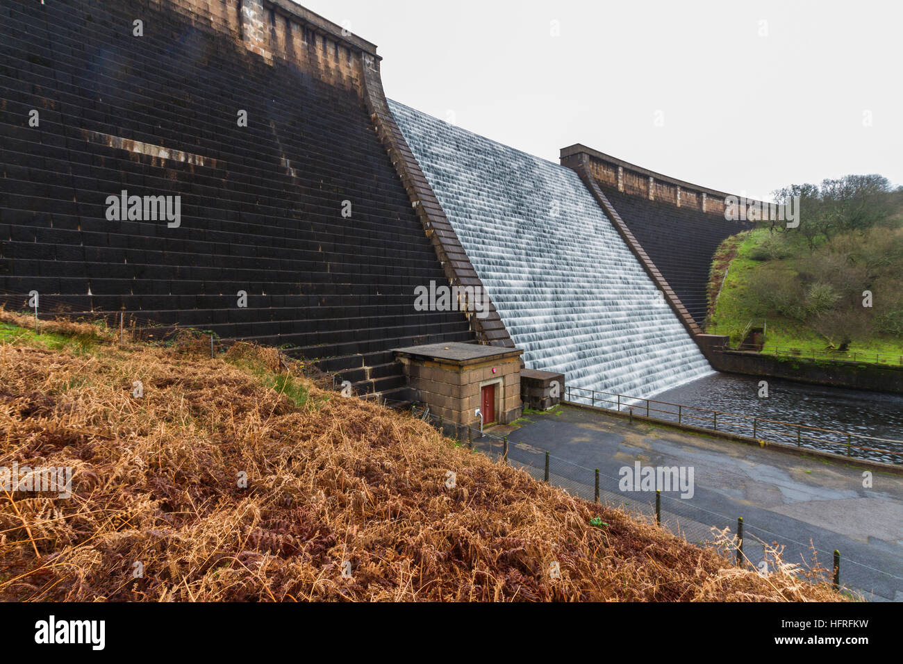 Avon Dam with water flowing down. Dartmoor, Devon, England, United ...