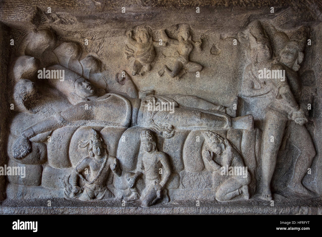 Reclining god Vishnu, of the Hindu pantheon. (Mahishasuramardini Cave ...