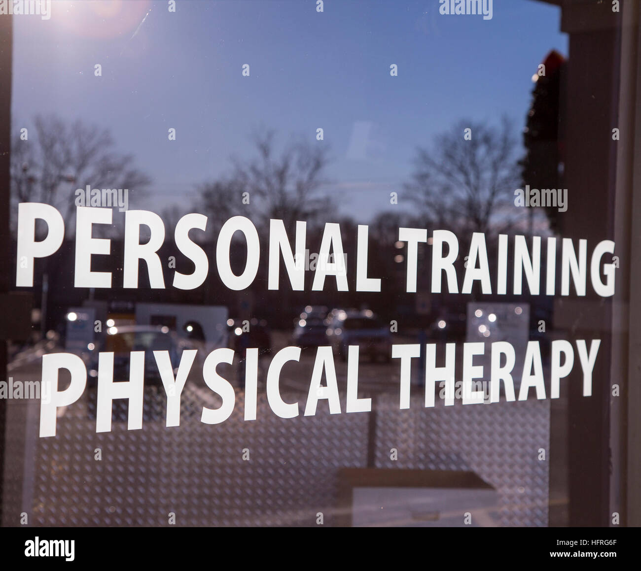 A sign in the window of a health club Stock Photo - Alamy