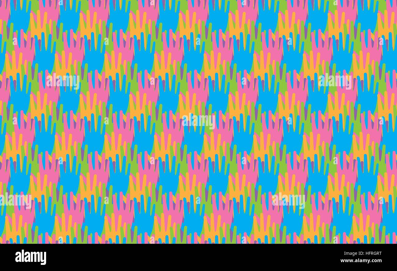 Five color hands up seamless pattern for background. Vote and election ...
