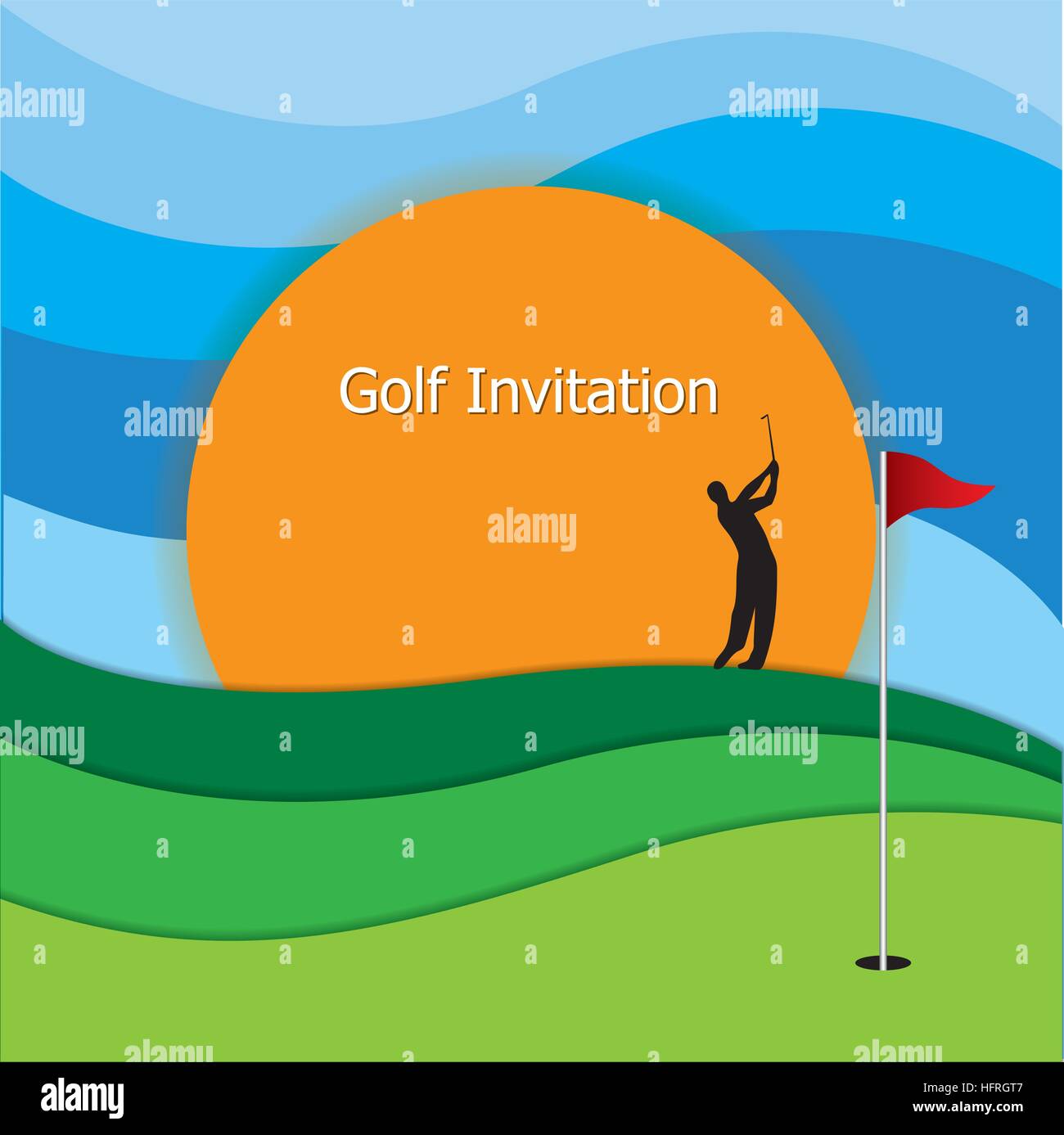 Golf tournament invitation graphic design. Golf green, flag and hole ...