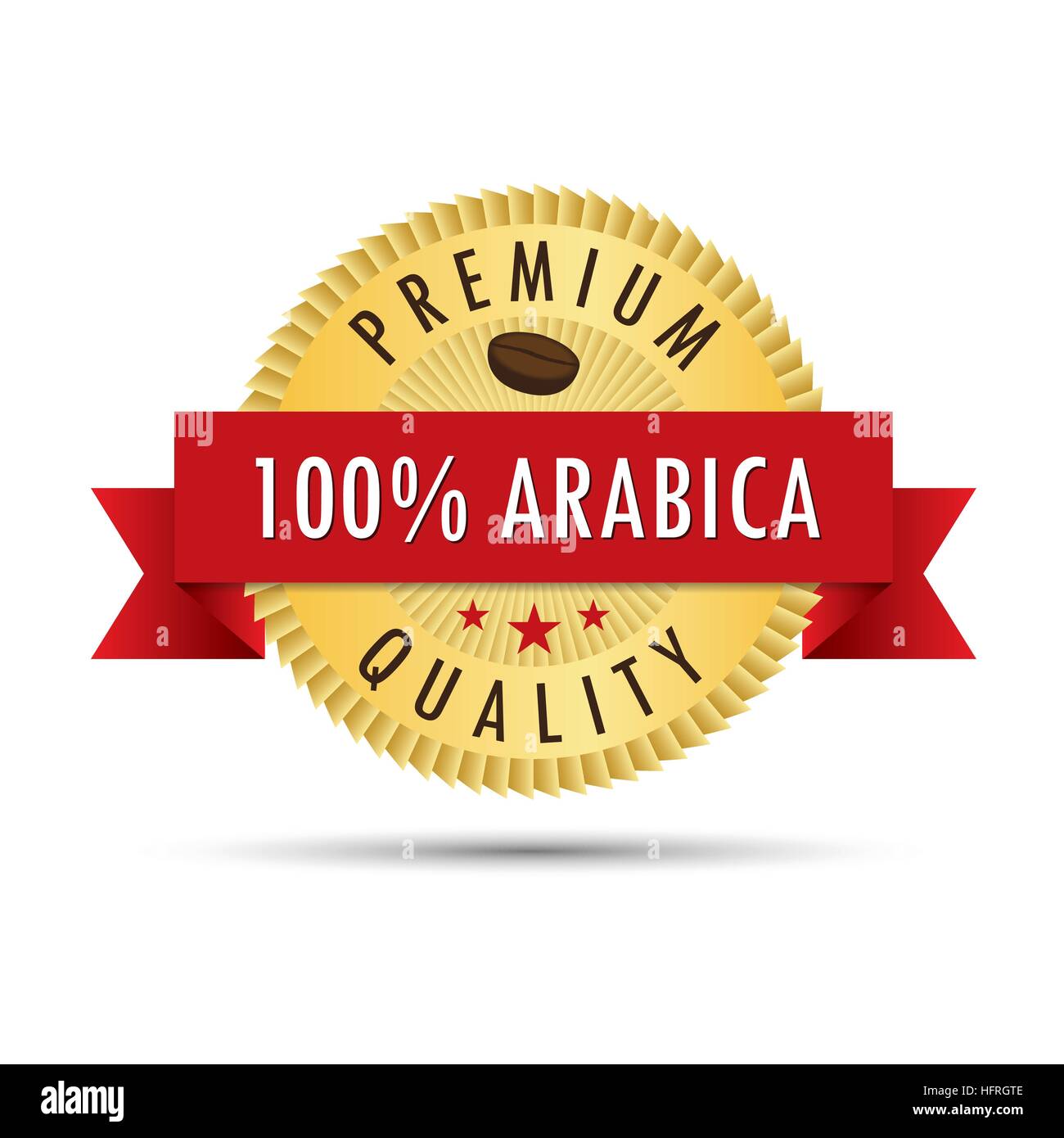 One hundred percent arabica coffee premium quality gold badge icon logo ...