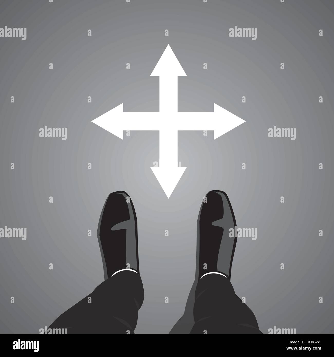 Businessman standing at the cross road making decision which way to go ...