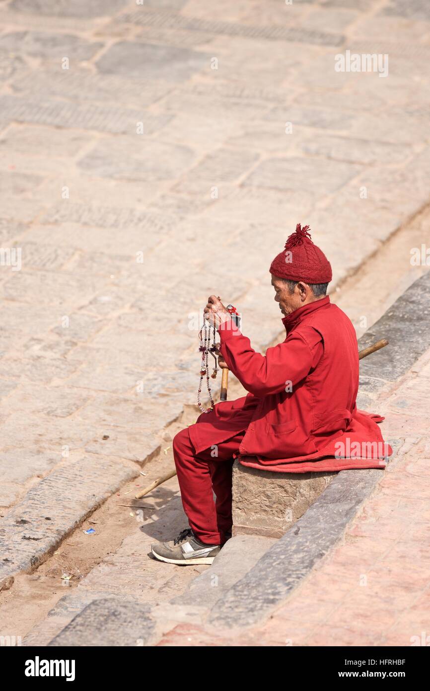 Bhaktapur Nepal local resident portrait elderly man old age Stock Photo ...