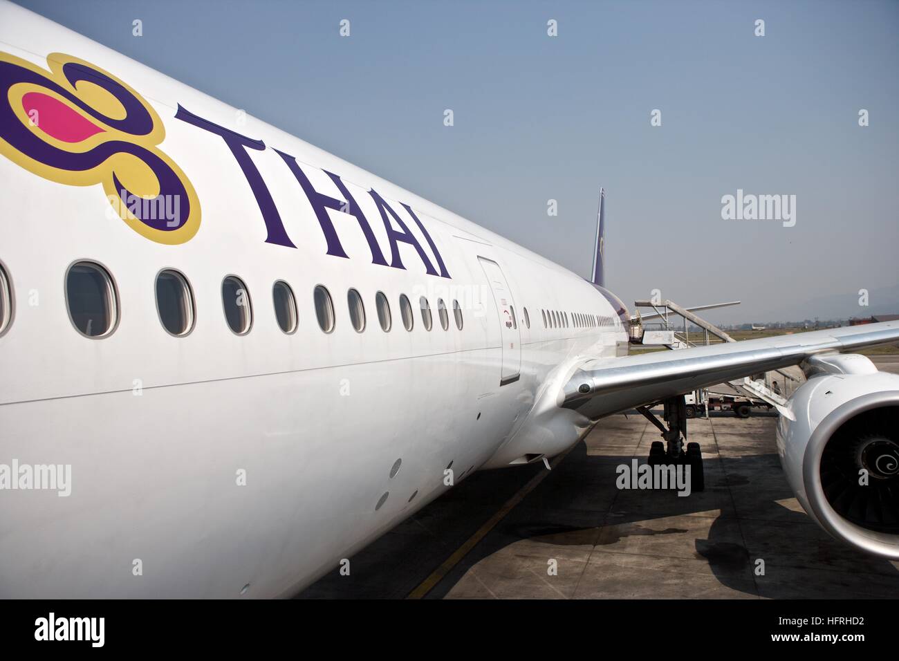 Thai airways airplane aeroplane jet engine white body Thailand national ...