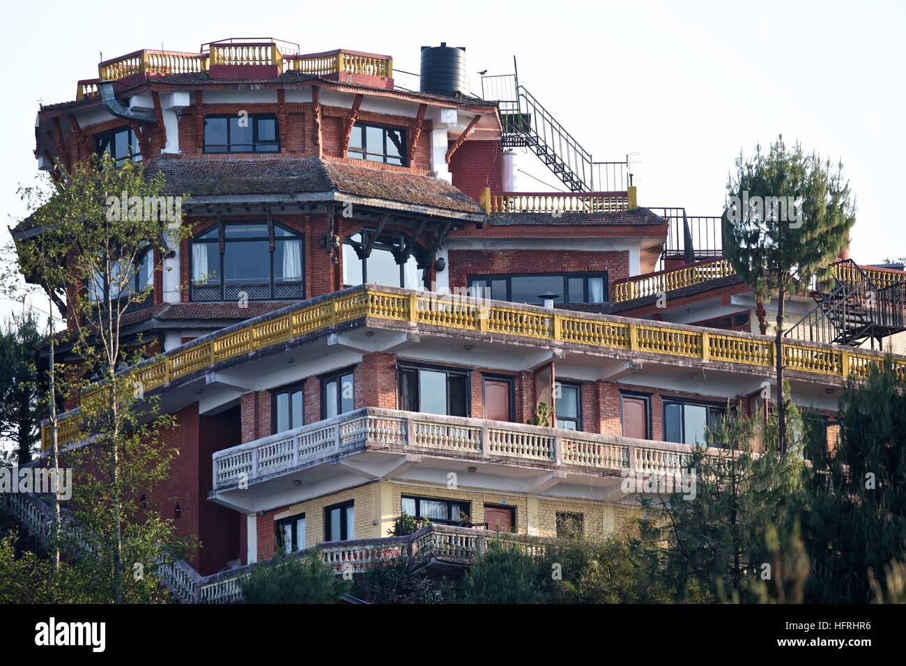 Nepal Kathmandu Asia mountain view lodge Himalaya building rooftop view ...