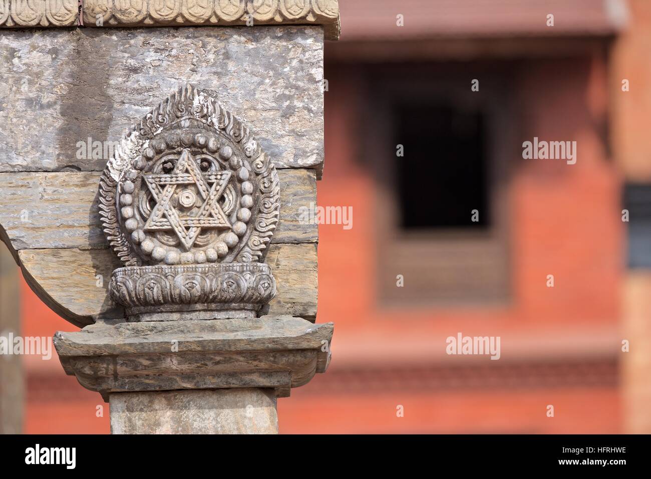 Nepal temple detail Bhaktapur wooden post star Stock Photo - Alamy