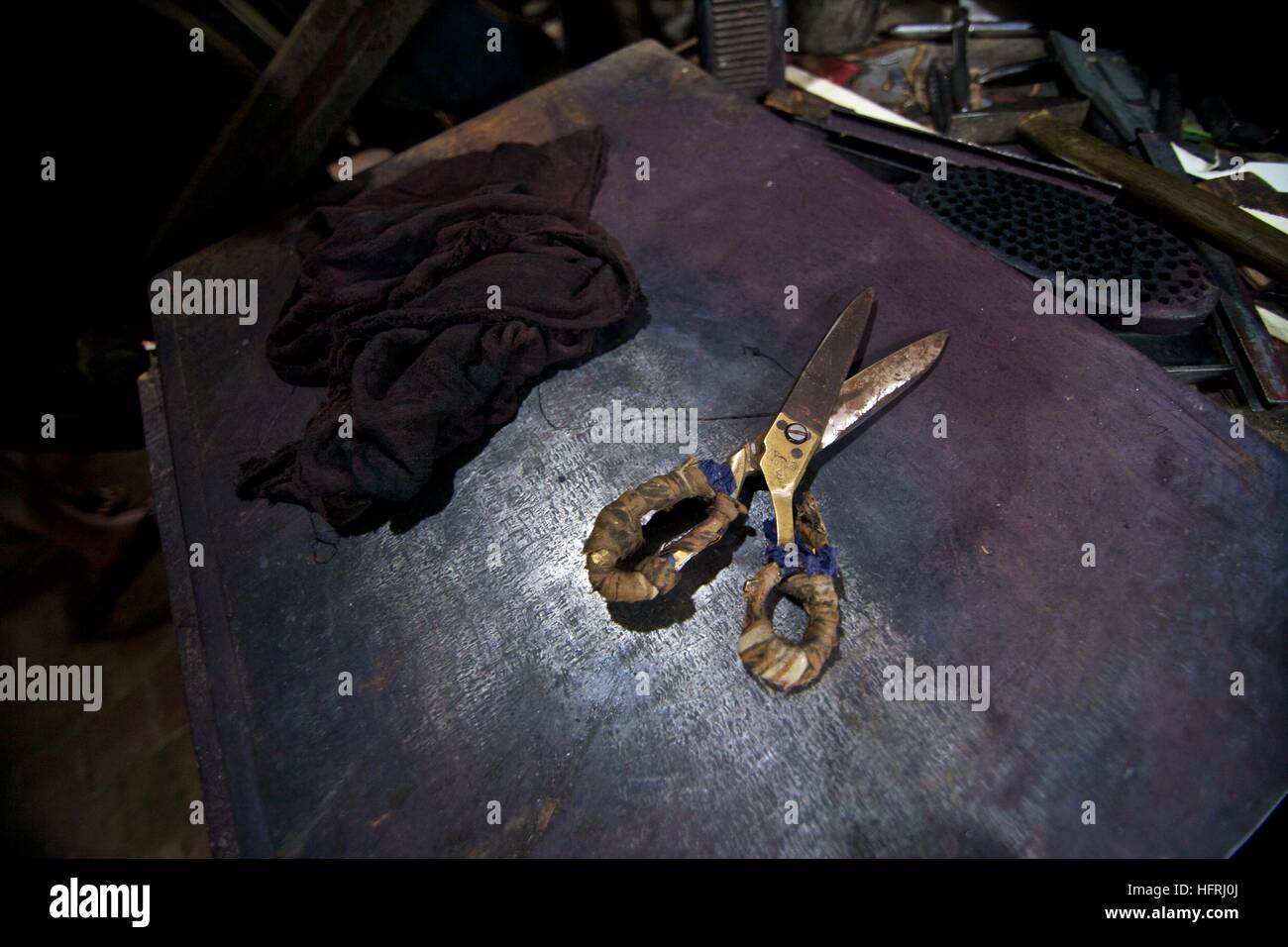 Nepal Kathmandu Asia local street scene traditional handmade scissors ...