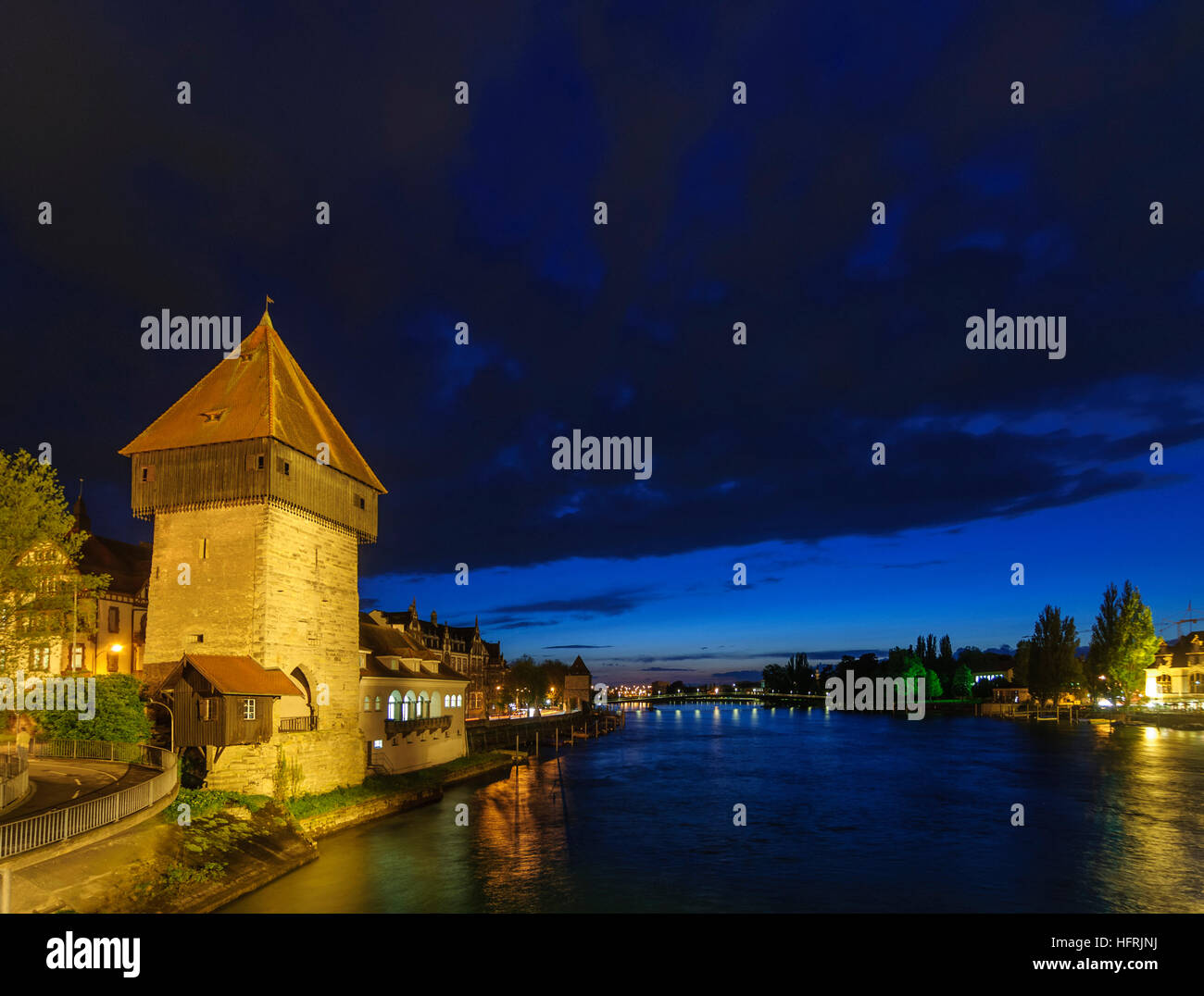 Konstanz, Constance: Rhine with Rheintorturm, Bodensee, Lake Constance ...