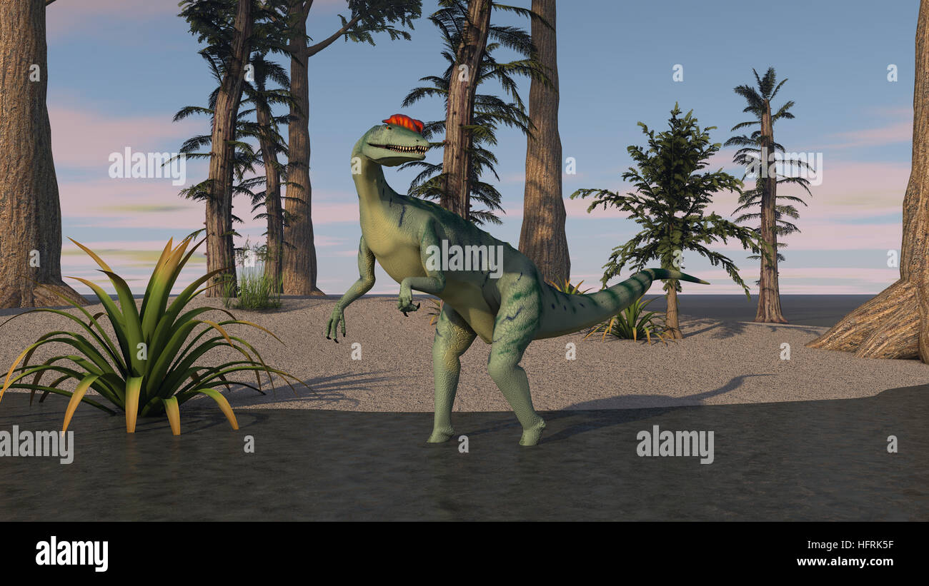 3d illustration of the hunting green dilophosaurus Stock Photo - Alamy