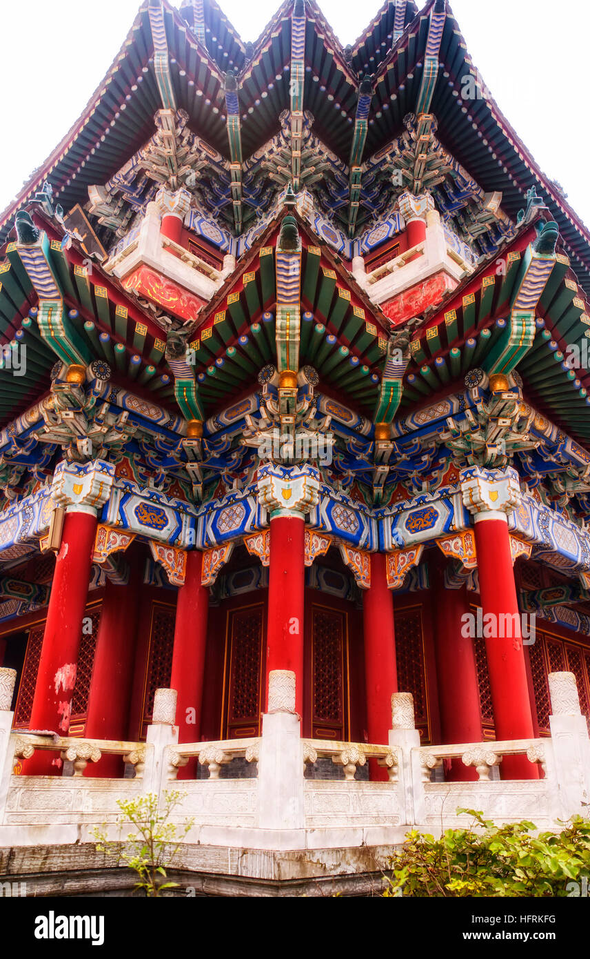 A weathered chinese building on the summit of mount tianmen at the ...