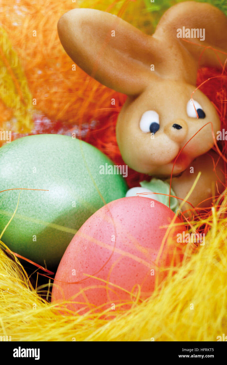Marzipan Easter bunny with eggs in nest Stock Photo - Alamy
