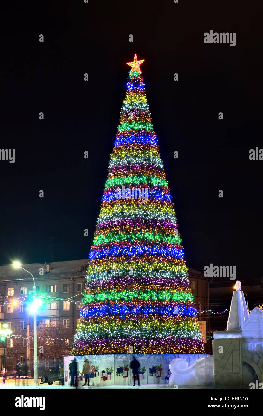 Big Christmas tree with night illumination Stock Photo - Alamy