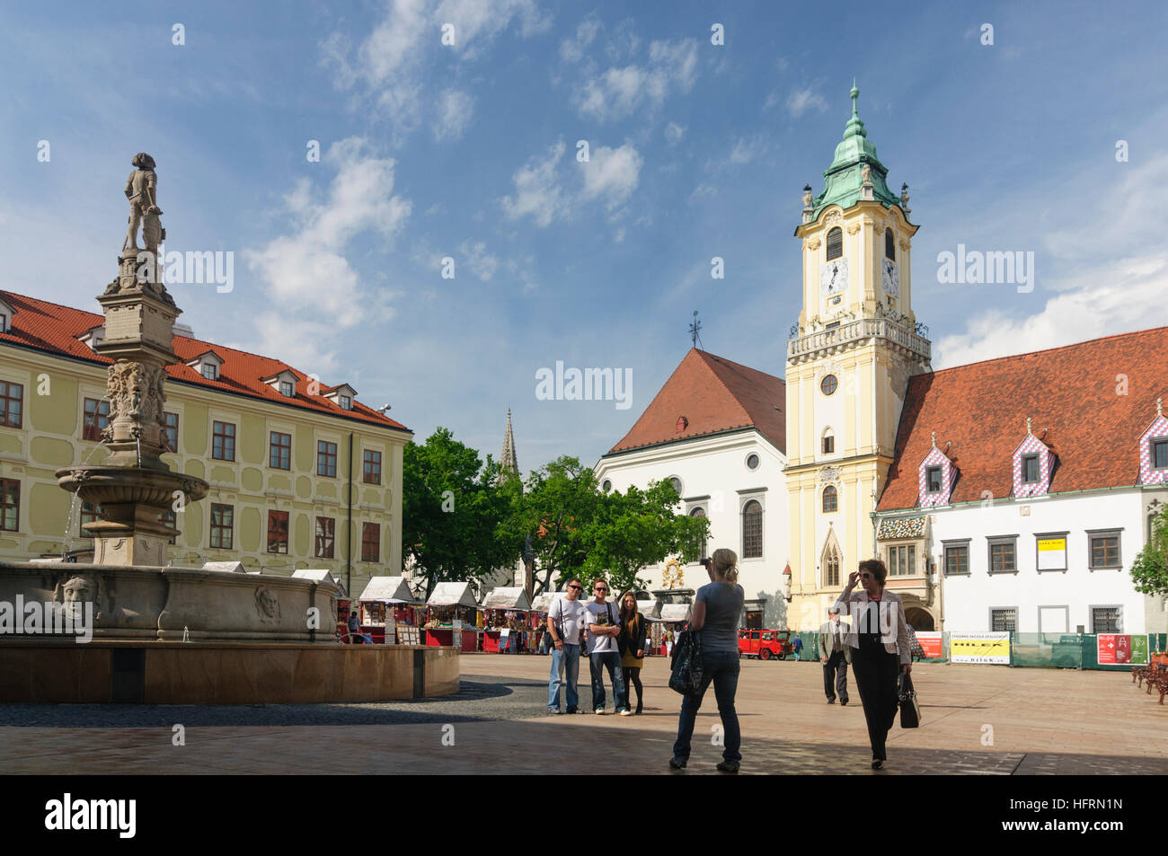 Bratislava (Pressburg): Main square with Old Town Hall and Maximilian ...