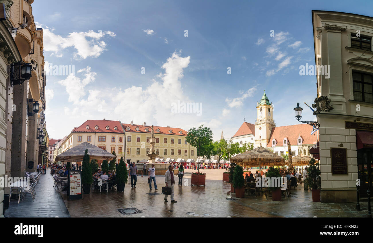 Bratislava (Pressburg): Main square with Old Town Hall and Maximilian ...