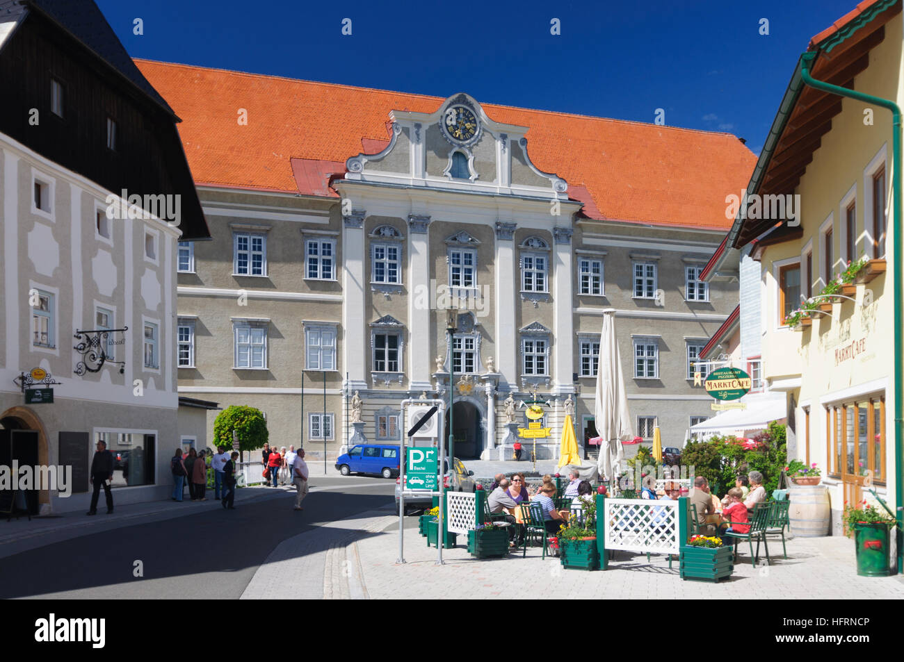Main square and portal of church in st lambrecht abbey hi-res stock ...