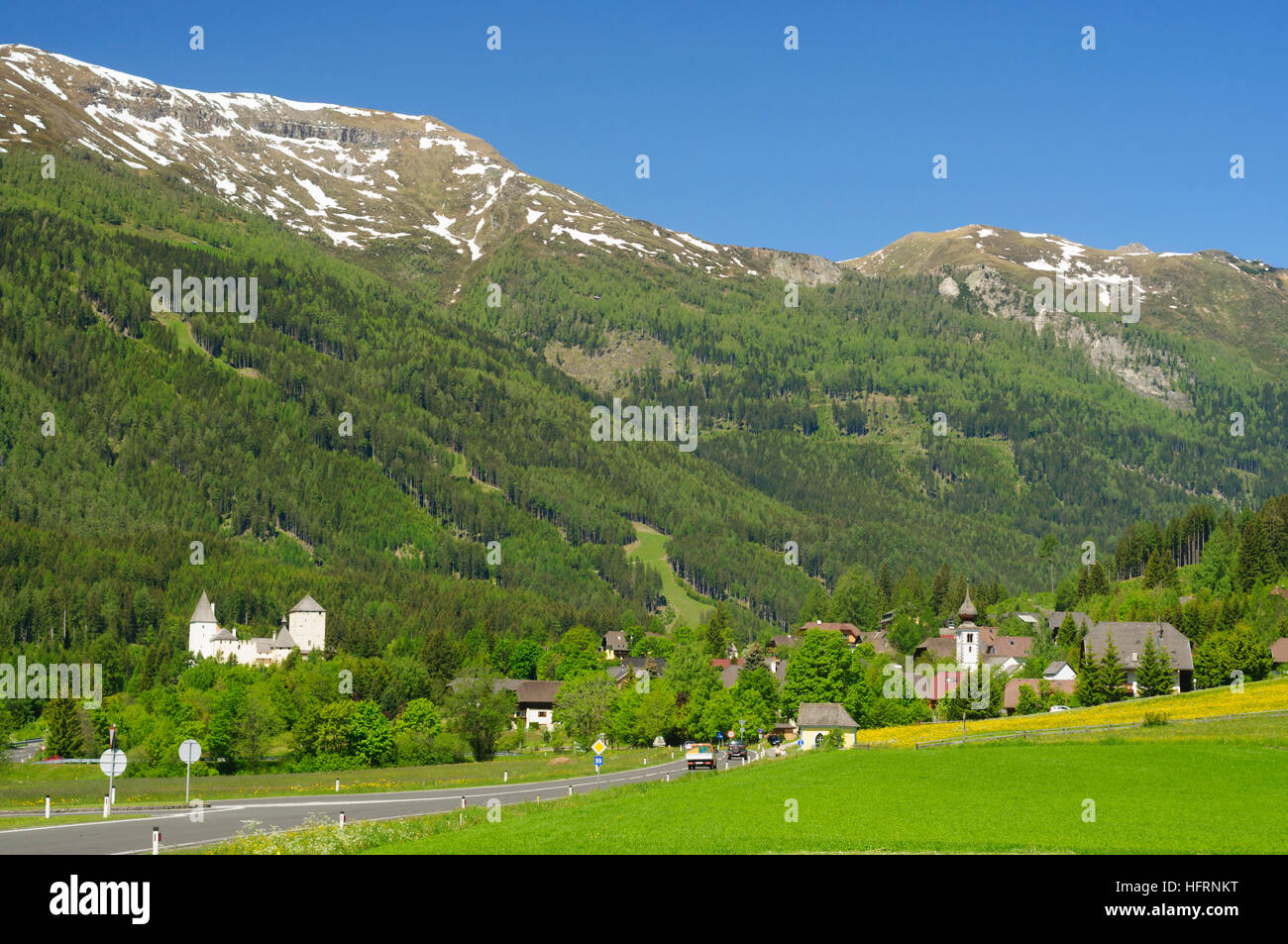 Mauterndorf (Lungau): View of village Mauterndorf with castle ...