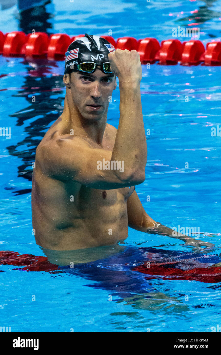 Rio de Janeiro, Brazil. 9 August 2016. Michael Phelps (USA) the gold ...