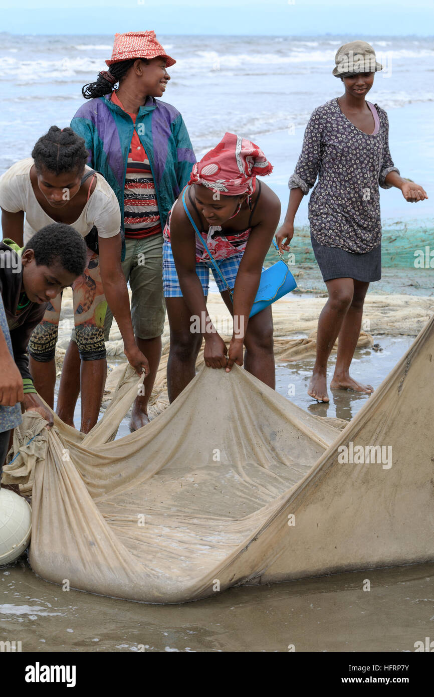 MAROANTSETRA, MADAGASCAR OCTOBER 19.2016 Native fishermen fishing on ...