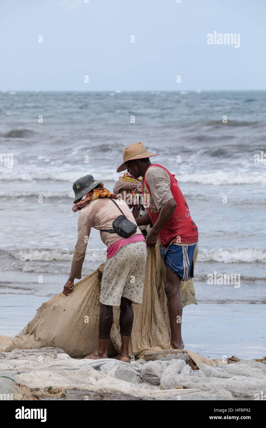 MAROANTSETRA, MADAGASCAR OCTOBER 19.2016 Native fishermen fishing on ...