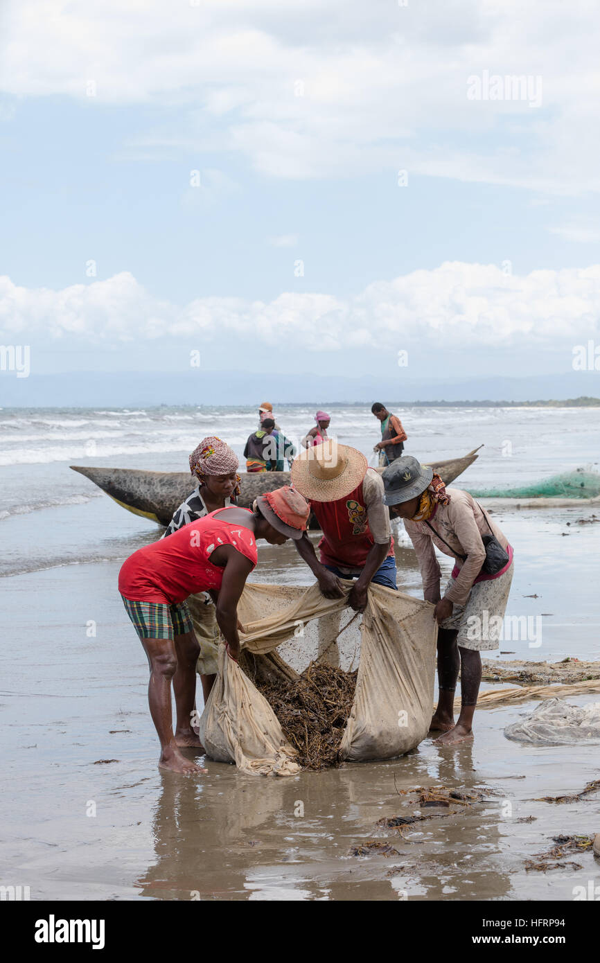 MAROANTSETRA, MADAGASCAR OCTOBER 19.2016 Native fishermen fishing on ...