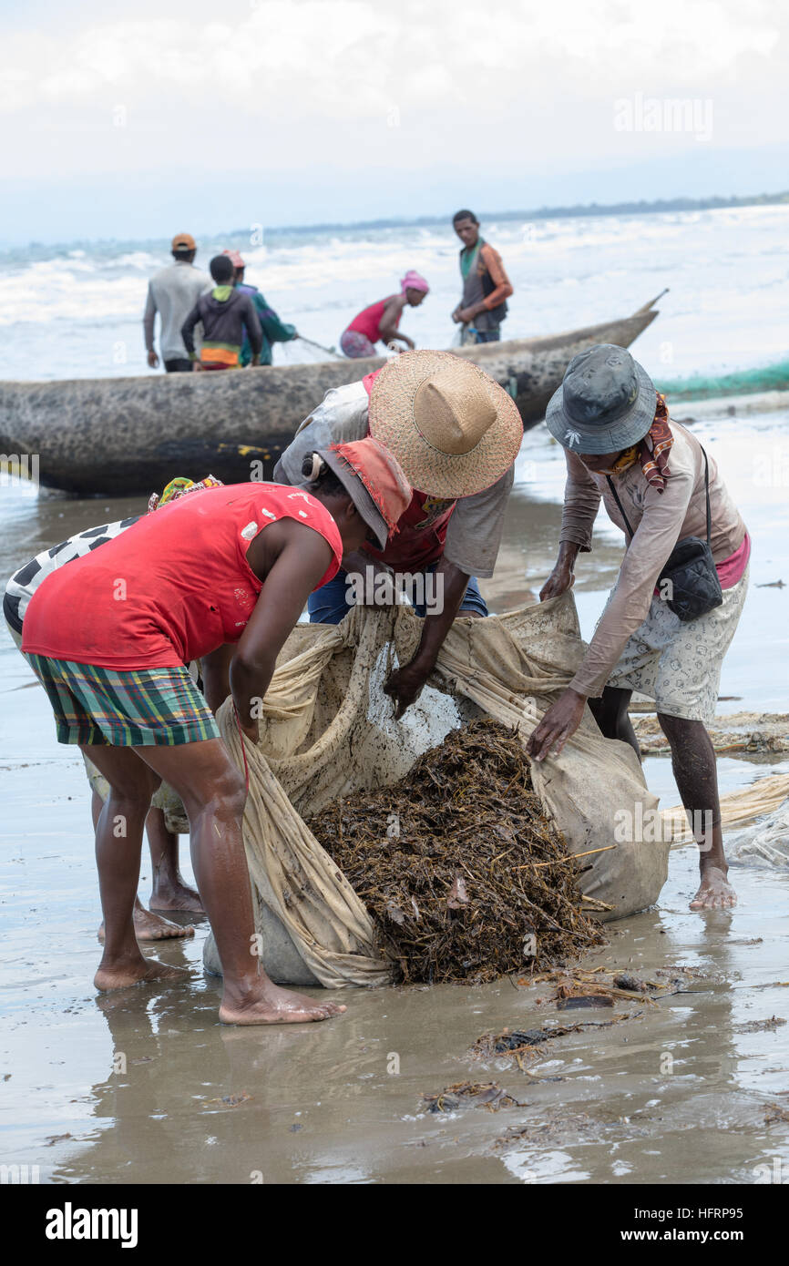 MAROANTSETRA, MADAGASCAR OCTOBER 19.2016 Native fishermen fishing on ...