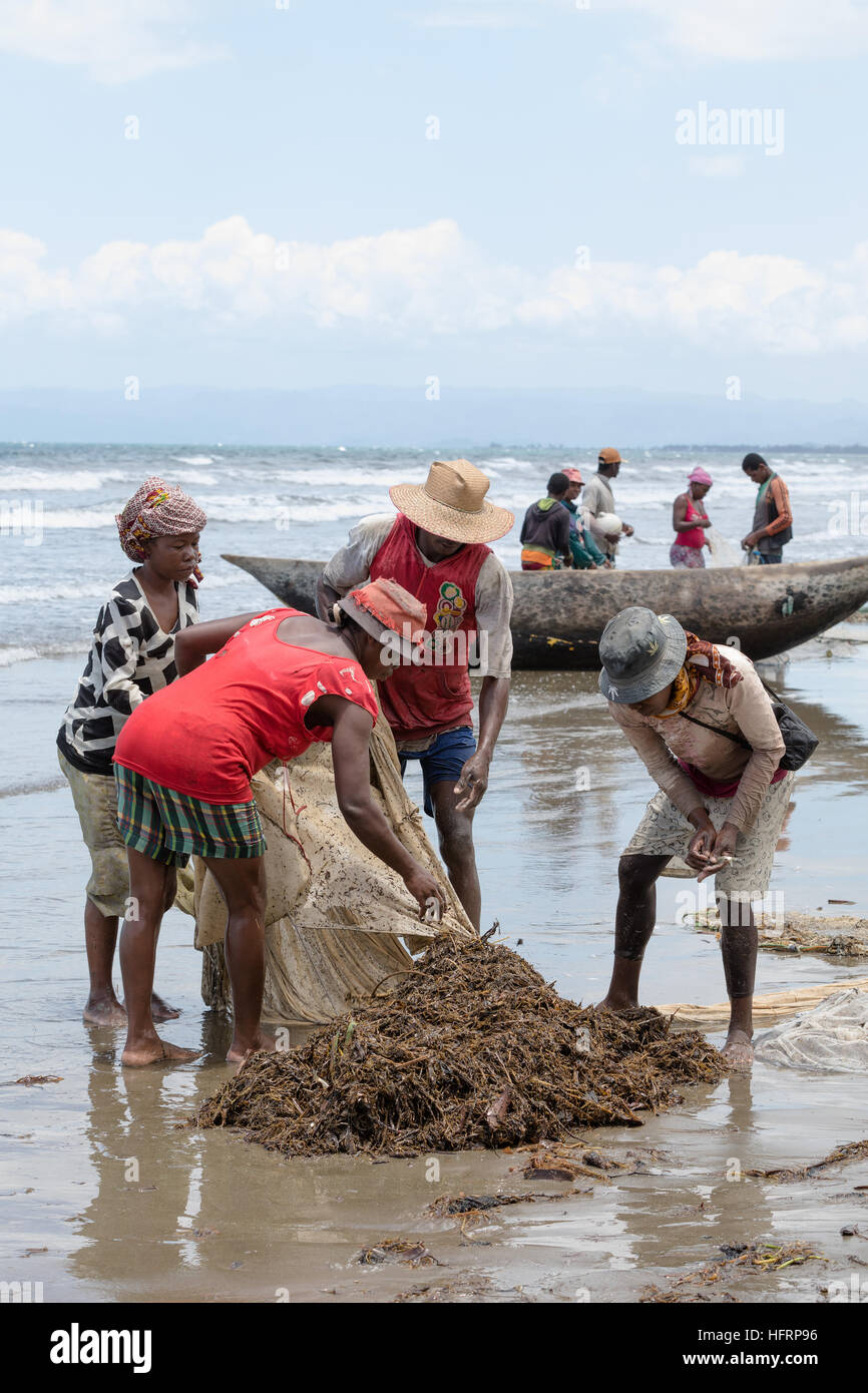 MAROANTSETRA, MADAGASCAR OCTOBER 19.2016 Native fishermen fishing on ...