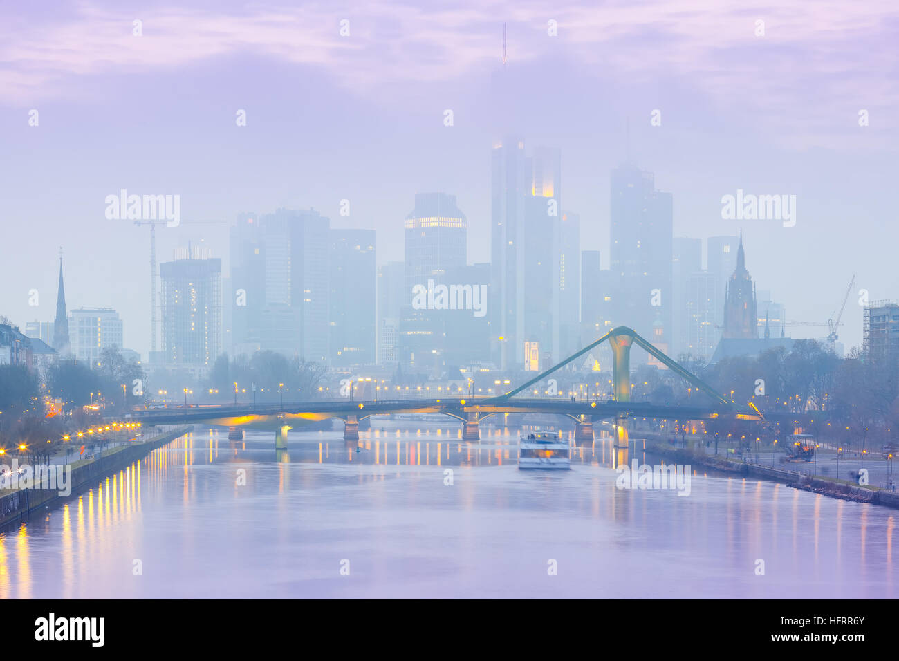 Foggy Frankfurt am Main during blue hour , Germany Stock Photo - Alamy