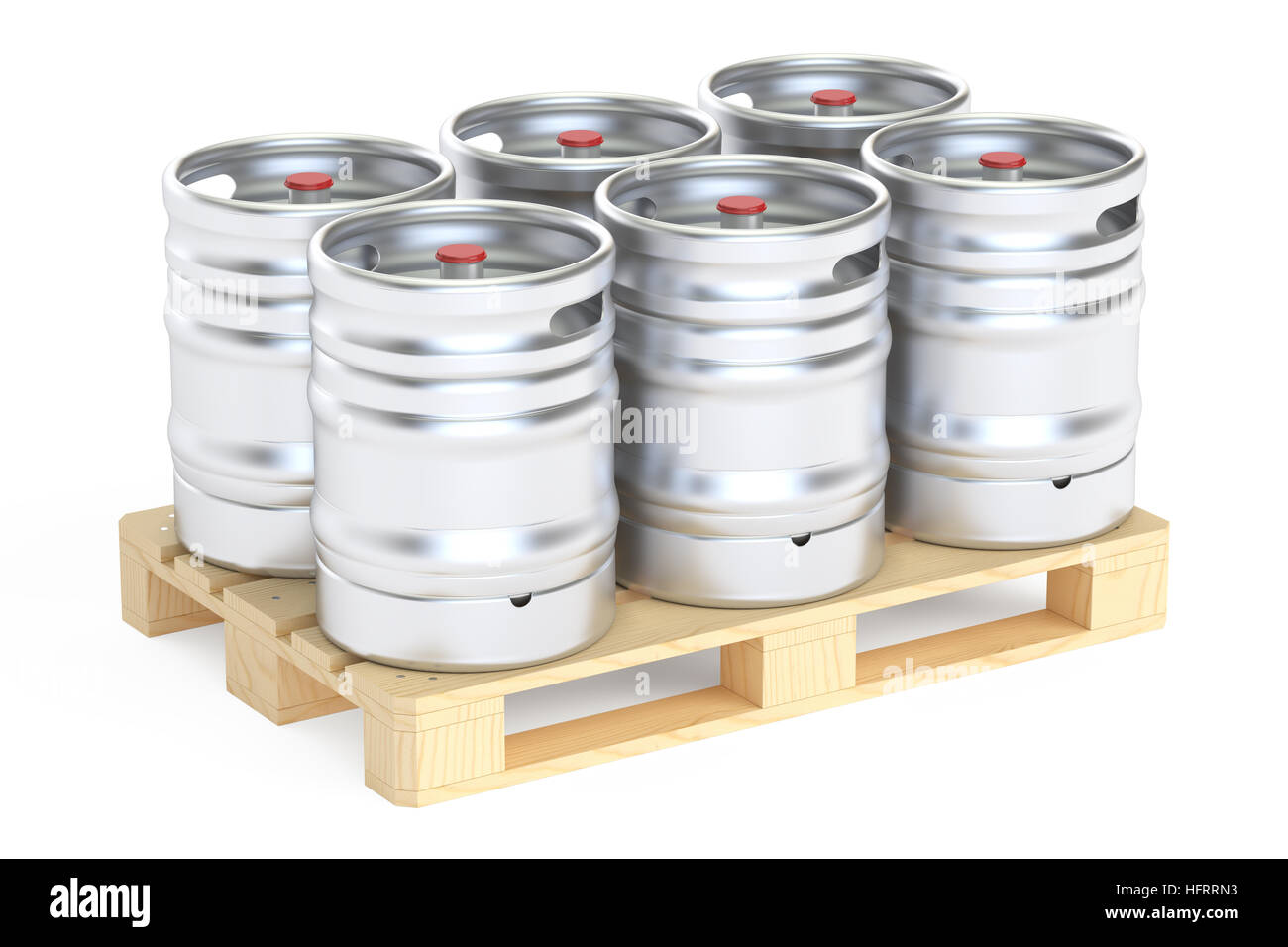 Beer kegs on pallet, 3D rendering isolated on white background Stock ...