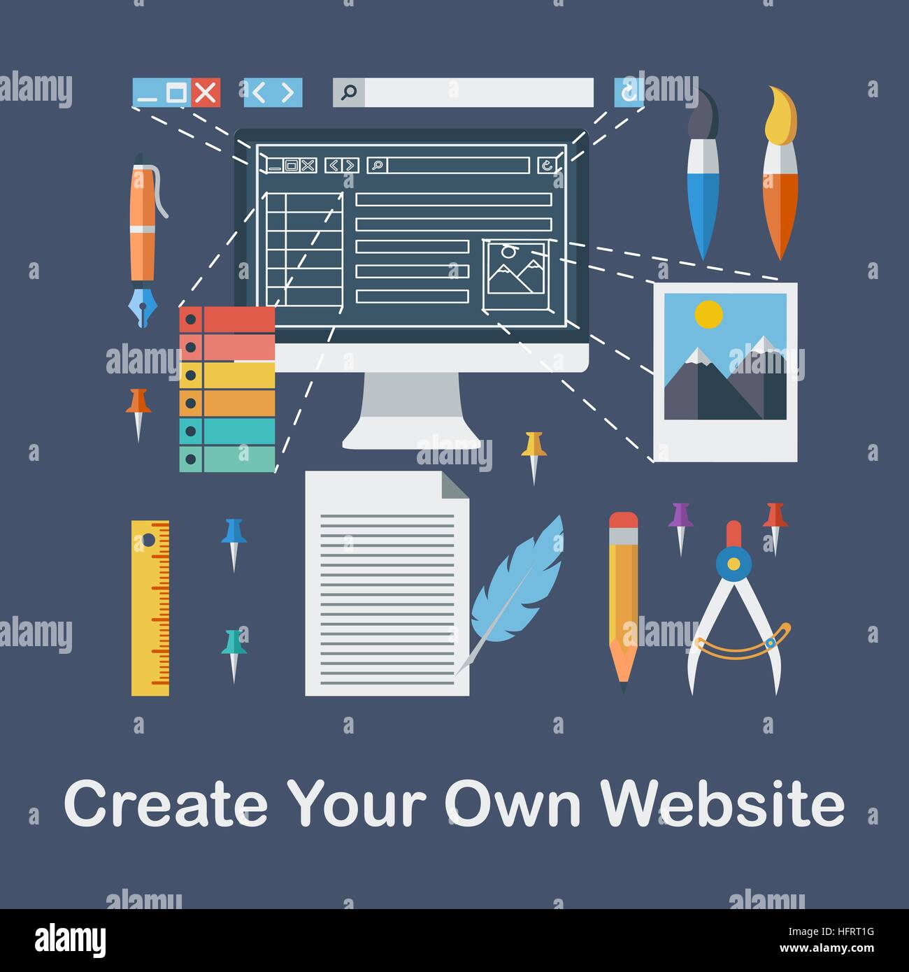 Flat Design Vector Illustration Concept Icons Set. Create Your Own ...