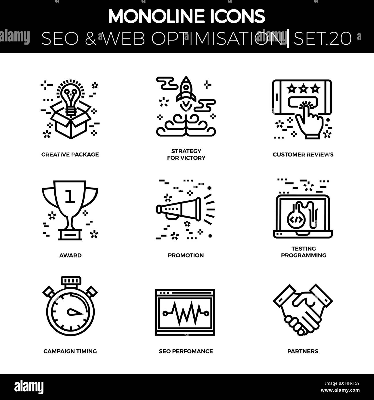 Line icons set with flat design of search engine optimization. Victory ...