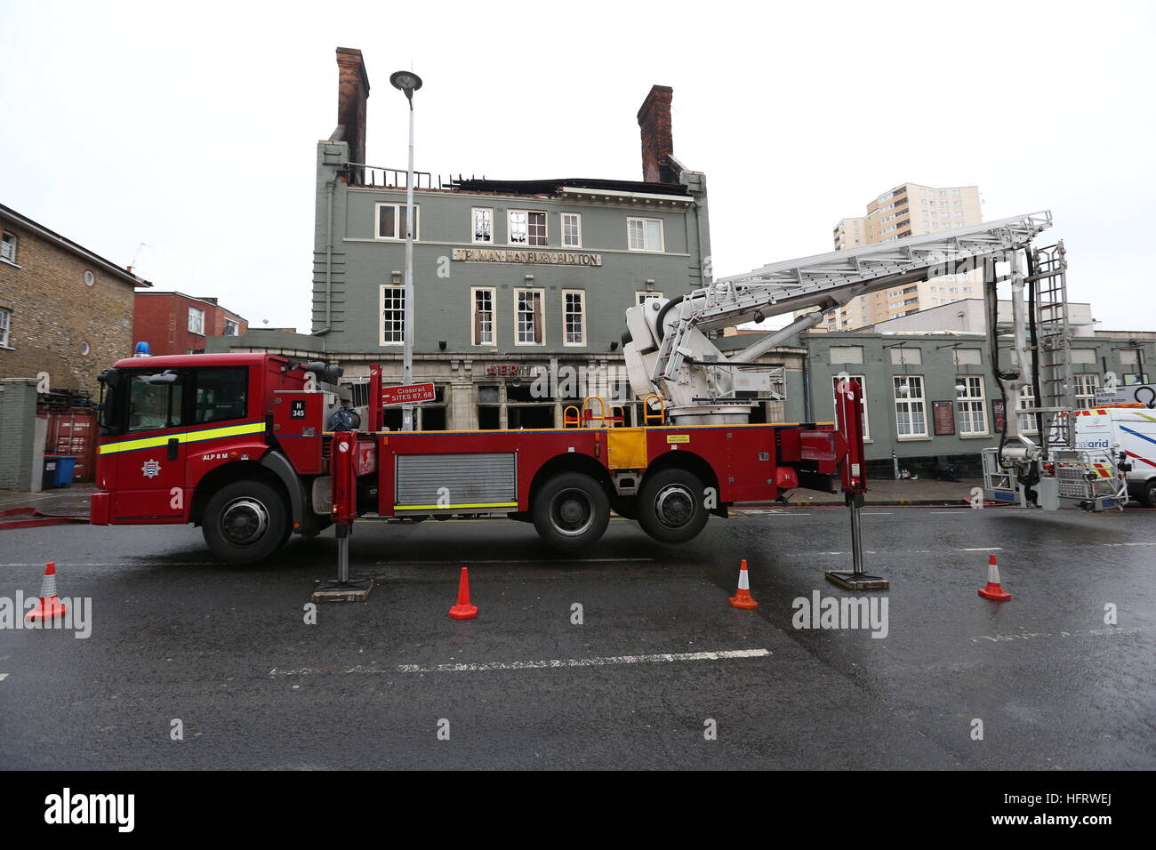 A fire engine outside The Aeronaut pub in Acton, west London, where ...