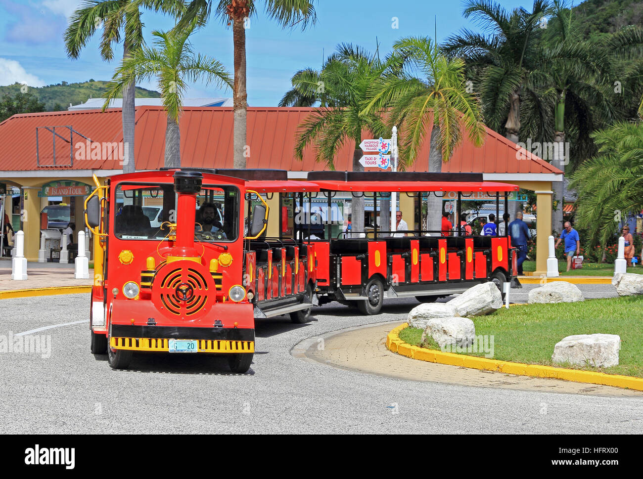 Tourist land train, Philipsburg, St Maarten Stock Photo - Alamy