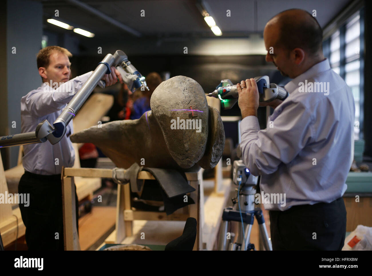 Members of the 3D surface scanning team in the conservation studio at ...