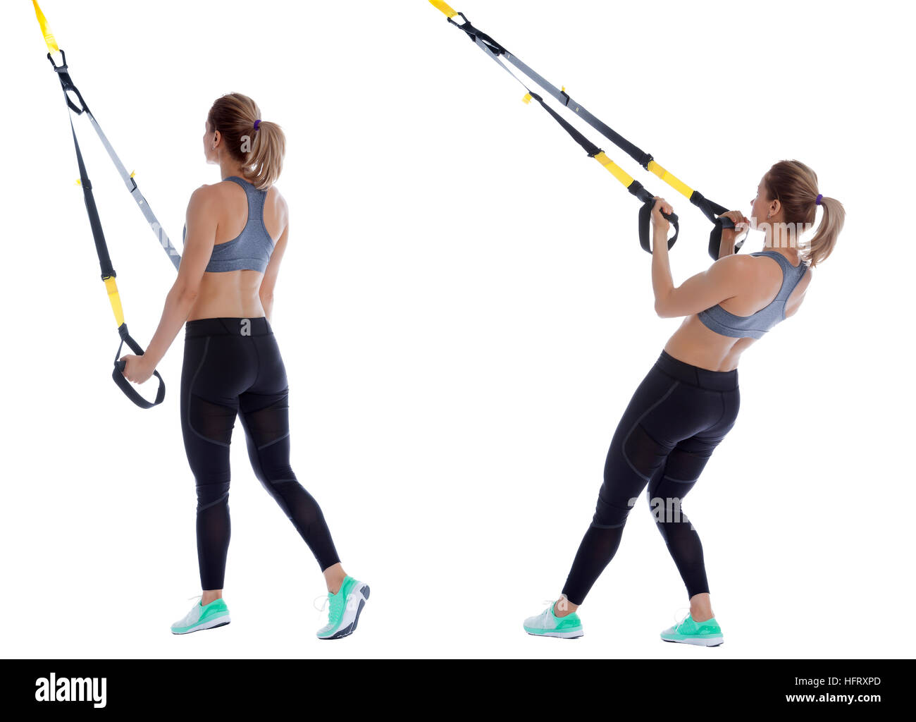Athletic woman performing cable triceps hi-res stock photography and ...