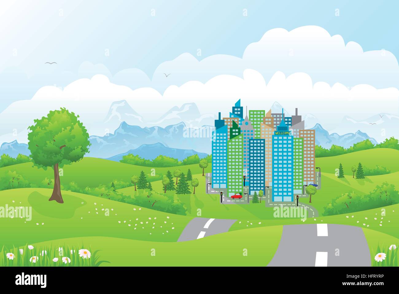 Cartoon urban landscape hi-res stock photography and images - Alamy
