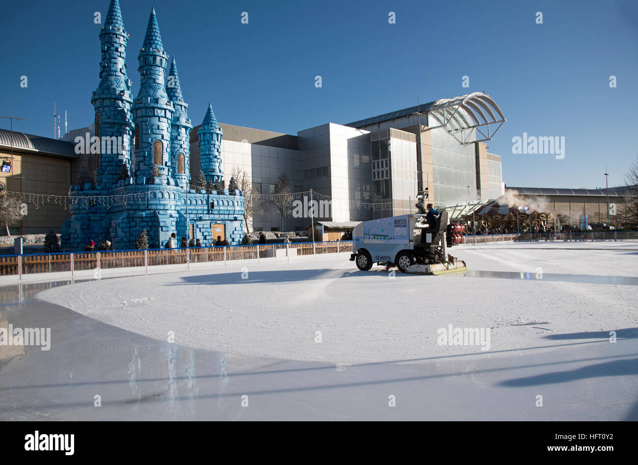 Ice resurfacing machine working on a temporary ice rink at The Mall ...