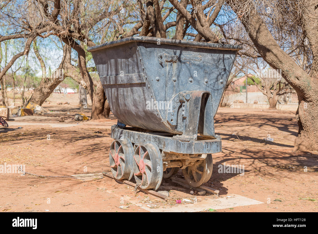 An historic mine-cart, also called a cocopan, in Koffiefontein (coffee ...