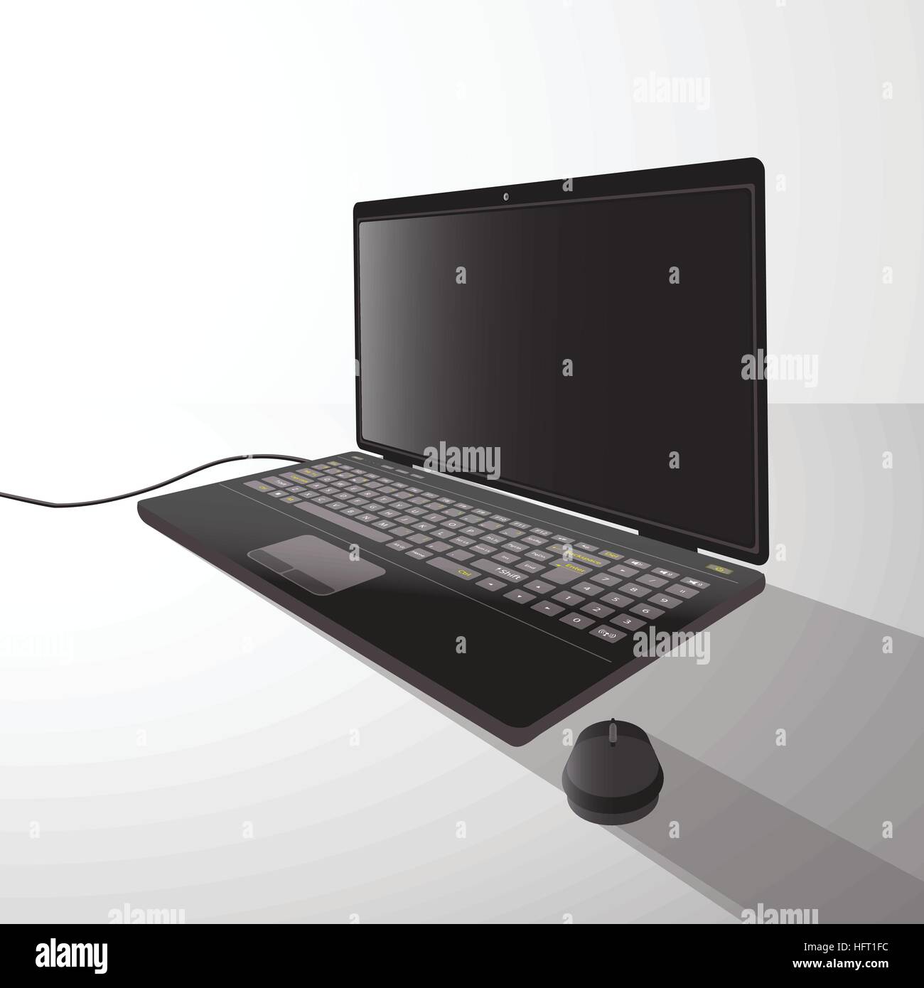 laptop with mouse from side illustration on isolated background. FOR ...