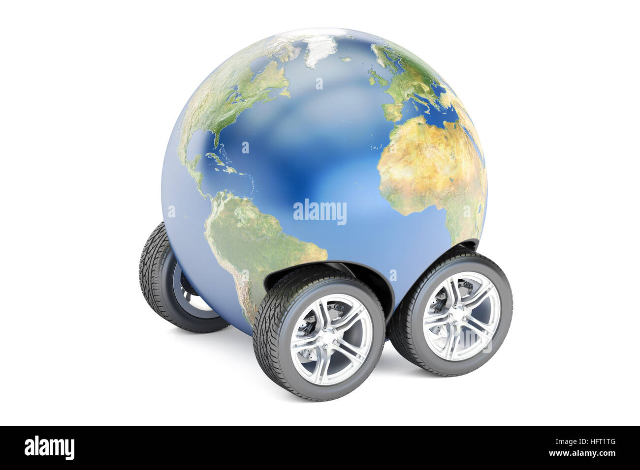 Earth with wheels, travel or worldwide delivery concept, 3D rendering ...