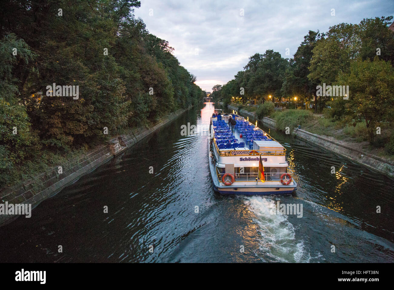 A ferry boat traveling up the Landwehrkanal in Berlin, Germany Stock ...