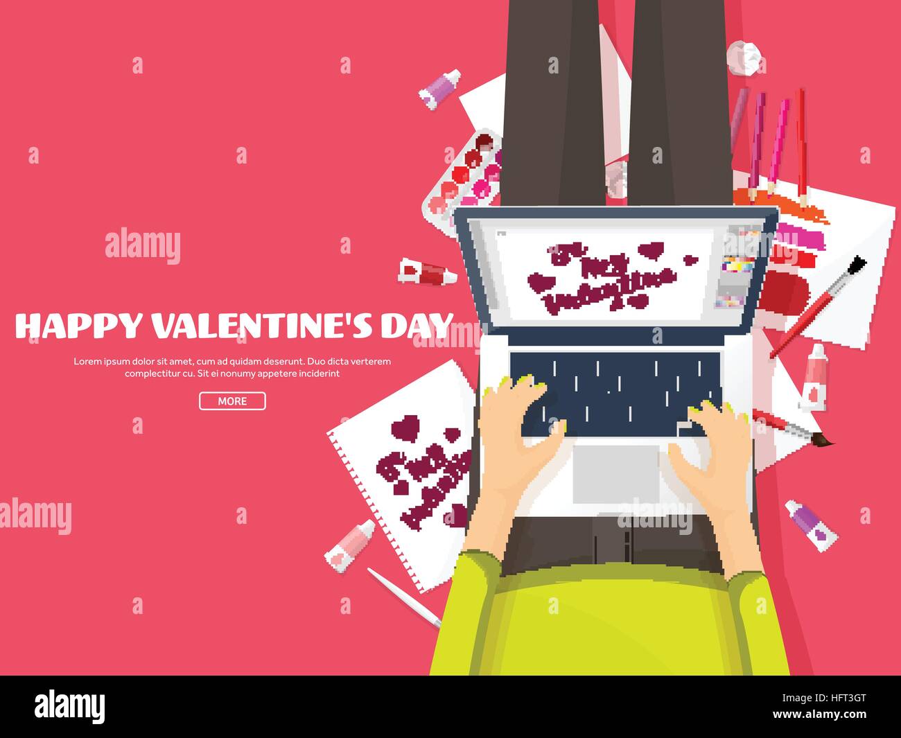 Valentines Day. Workplace with table. Design Equipment. Drawing on ...